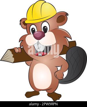 Beaver Holding Wooden Log with Grinning Expression Illustration Stock ...