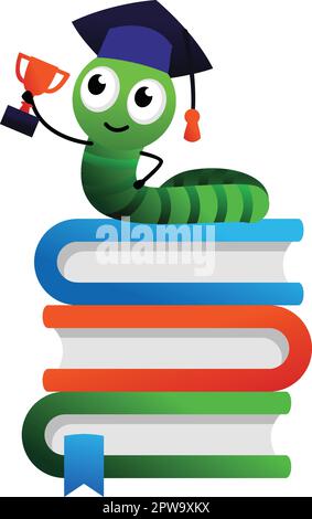 Worm Holding Trophy on the Stacks of Books as Symbolization of Bookworm ...