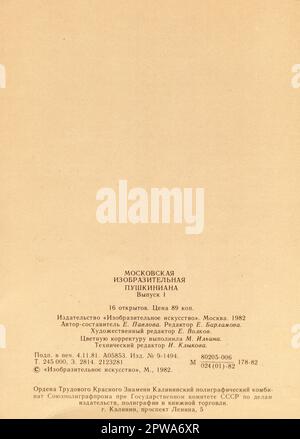 Moscow pictorial Pushkiniana. Back side Old Vintage postcard of the ...