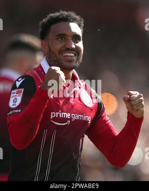 Stevenage's Jamie Reid celebrates after team-mate Dean Campbell (not ...
