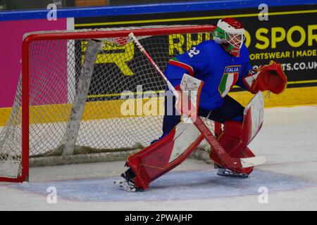 Nottingham, 29 April 2023. Justin Fazio playing in goal for Italy ...