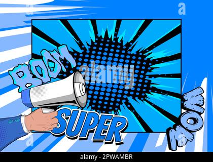 Comic book hand holding Megaphone. Cartoon illustration of a ...