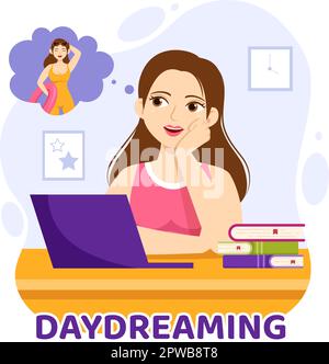 People Daydreaming Illustration with Imagining and Fantasizing in ...