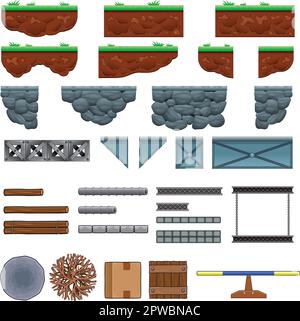 Cartoon rock stone game platforms on vector background of blue sky and ...