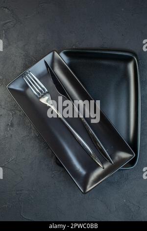 top view long black plates on dark background glass horizontal food ...