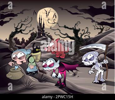 Horror landscape with characters. Cartoon and vector illustration Stock ...