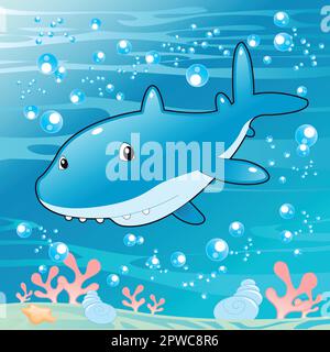 Baby shark boy. Cartoon vector illustration on white background. Side ...
