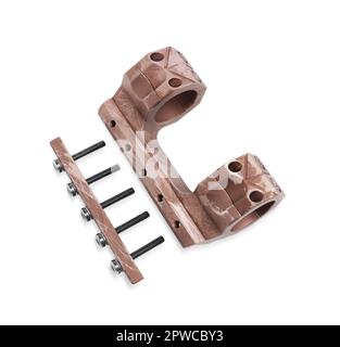 Disassembled quick disconnect sniper cantilever scope mount on white ...