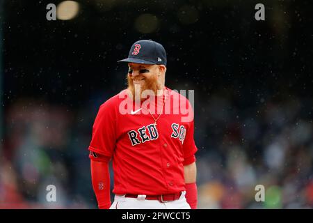 Boston Red Sox's Justin Turner watches his two-run home run during the ...
