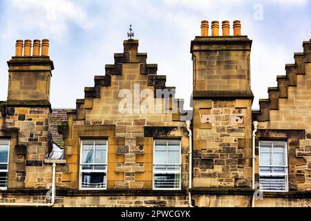 Typical stepped gable with chimneys, Old Town, Edinburgh, Scotland ...