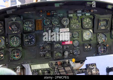Classic pilot instrument panels (instrument unit) with clocks in the ...
