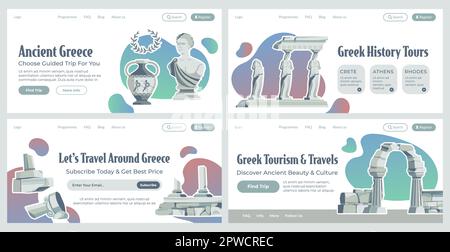 Landing page collection with ancient greece tour. Greek tourism ...