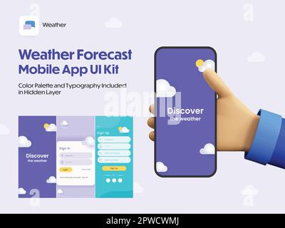 Weather Forecast Mobile App UI Kit With Showing Temperature, Weather ...