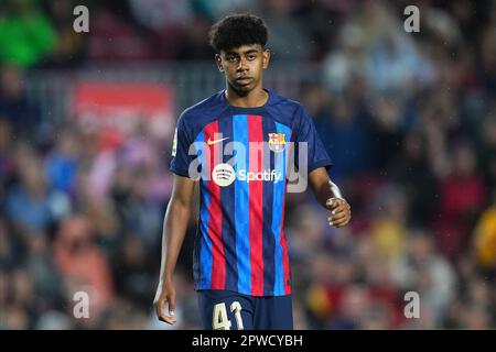 Lamine Yamal and Ronald Araujo of FC Barcelona during the La Liga match ...