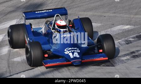 The Tyrrell 009 at the Long Beach Grand Prix, driven by Didier Pironi ...