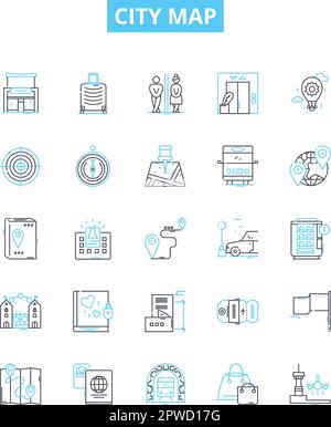 City map line icons signs set. Design collection of City, Map, Urban ...