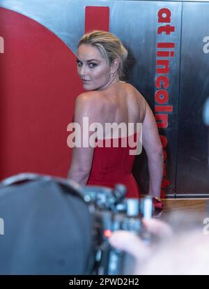 United States' Lindsey Vonn arrives at the finish area of an alpine ski ...