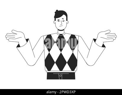 Young man shrugging black and white 2D line cartoon character Stock ...