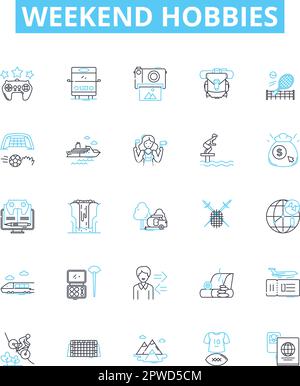 Weekend hobbies vector line icons set. Gardening, Hiking, Fishing ...
