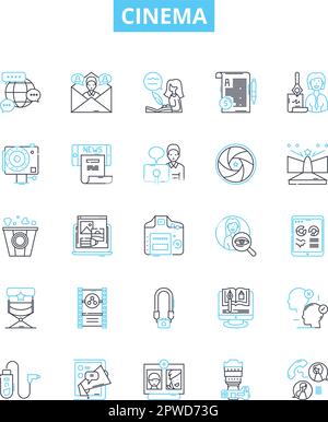 Blockbuster icons set. Outline set of 9 blockbuster vector icons for ...