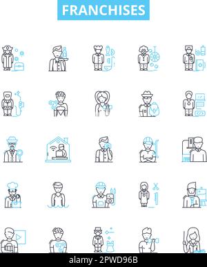 Franchises vector line icons set. Franchises, franchising, franchisors ...