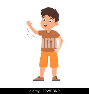 Kids touching shoulder, and pointing to body part with hand. Vector ...