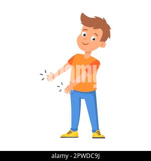 Kids touching shoulder, and pointing to body part with hand. Vector ...