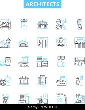 Architects vector line icons set. Design, Creativity, Vision, Blueprint ...