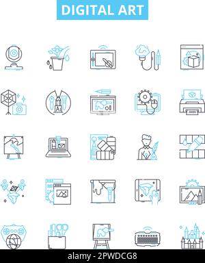 digital painting icons, signs, outline symbols, concept linear ...