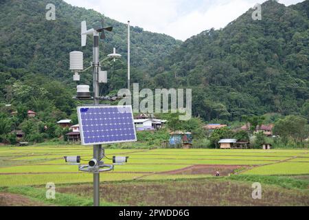 Weather station in rice field, 5G technology with smart farming concept ...
