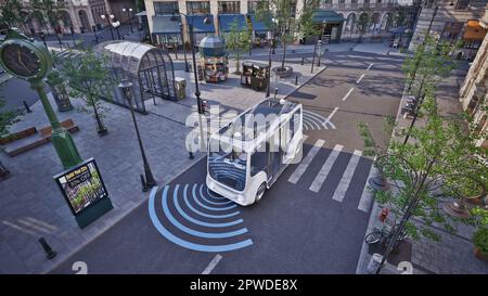 Autonomous electric bus self driving on street, Smart vehicle ...