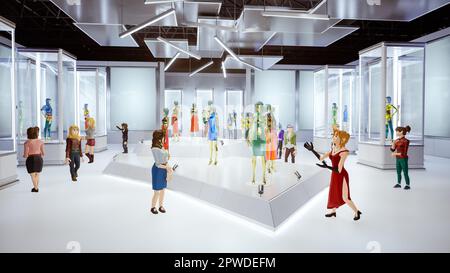 Metaverse avatars of people shopping in digital clothing shop, 3d ...