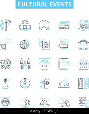Cultural events vector line icons set. Festivals, Concerts, Parades ...
