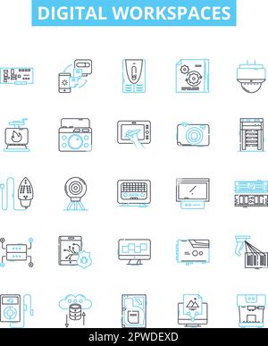 Digital workspaces vector line icons set. Digital, Workspaces, Virtual, Collaborative, Cloud ...