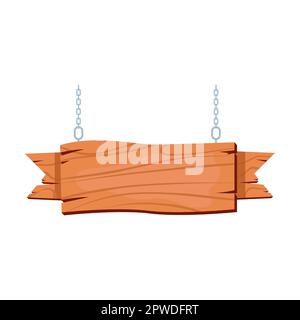 Bank signboard made of wood on ropes and chain. Hanging wooden sign or ...
