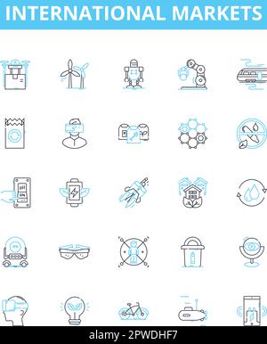International markets vector line icons set. Global, Overseas, Markets ...