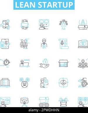 Lean startup vector line icons set. Lean, Startup, Iterate, MVP, Agile, KPI, Prototype ...