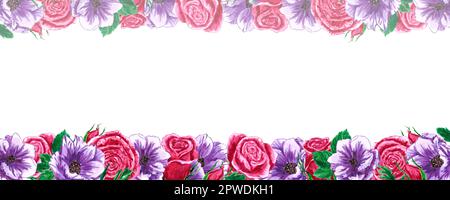 Handdrawn anemone composition. Watercolor wind flower on the white ...