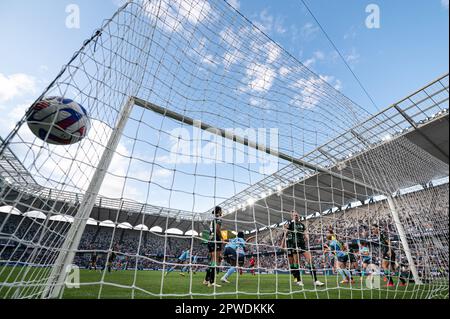 Madison Haley of Sydney FC scores a goal past Hillary Beall of Western ...