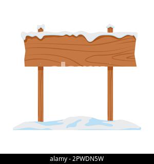 Wooden sing covered with snow vector illustration. Snowy signboard ...