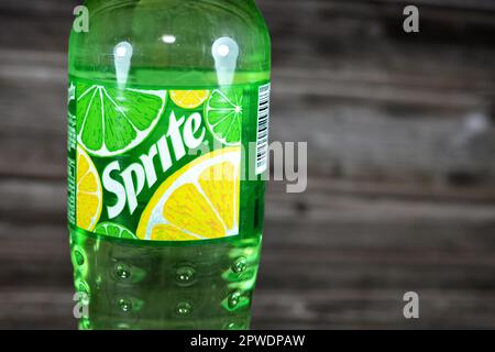 Cairo, Egypt, April 28 2023: The classic lemon-lime soda Sprite plastic ...