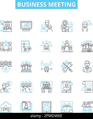 Meeting agenda line icons signs set. Design collection of Schedule ...