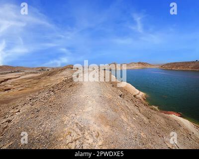 Lake Eshet Hadassa Reservoir in the heart of desert of Israel. Paran ...