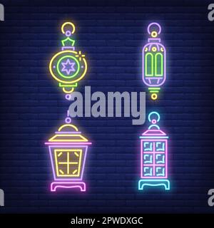 Oriental lanterns neon signs set Stock Vector Image & Art - Alamy