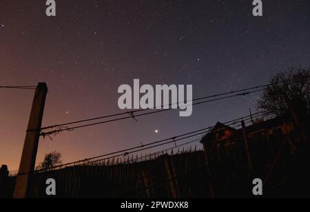 Night scene with stary sky above vineyards and vine house at Klenice ...