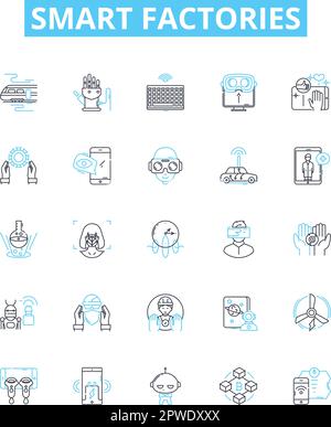 Smart factories vector line icons set. Smart, Factories, Industry, Automation, Internet ...