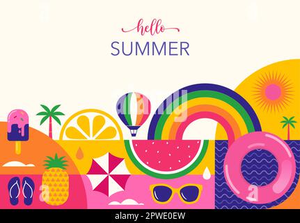 Colorful Geometric Summer Background, poster, banner. Summer time fun ...