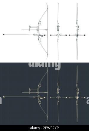 Stylized vector illustration of blueprints of recurve bow Stock Vector ...