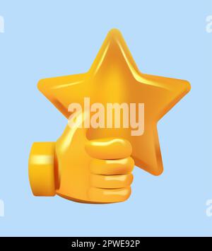 3D cartoon hand thumb up for success or good feedback. Positive concept ...