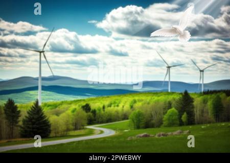 Sustainable energy concept backgrounds. Blur image of wind turbines ...